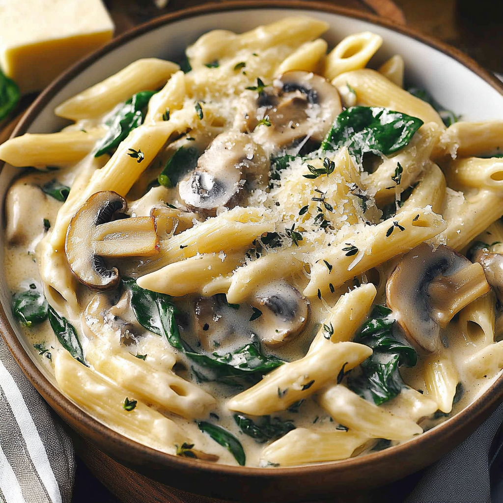 Creamy Parmesan Spinach Mushroom Pasta