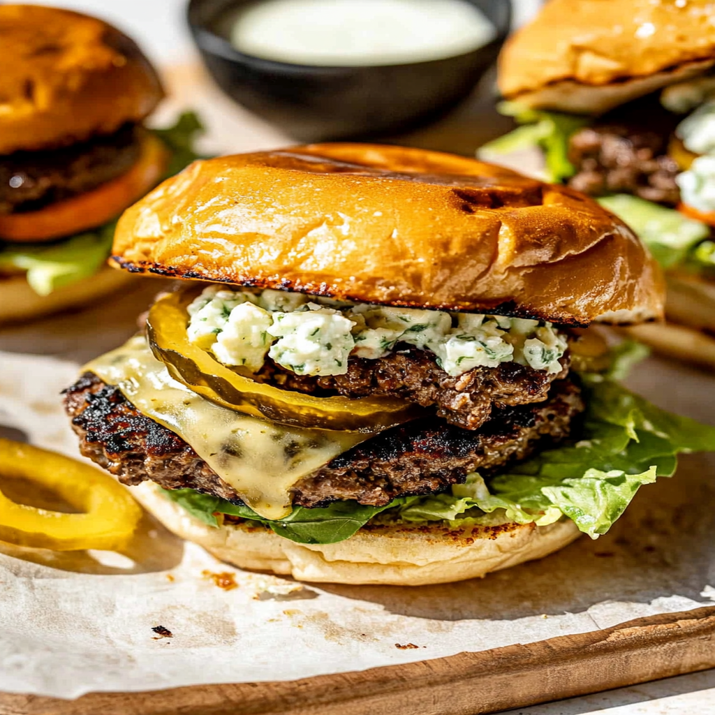 Juicy Ground Beef Smash Burgers with Feta Cheese Twist