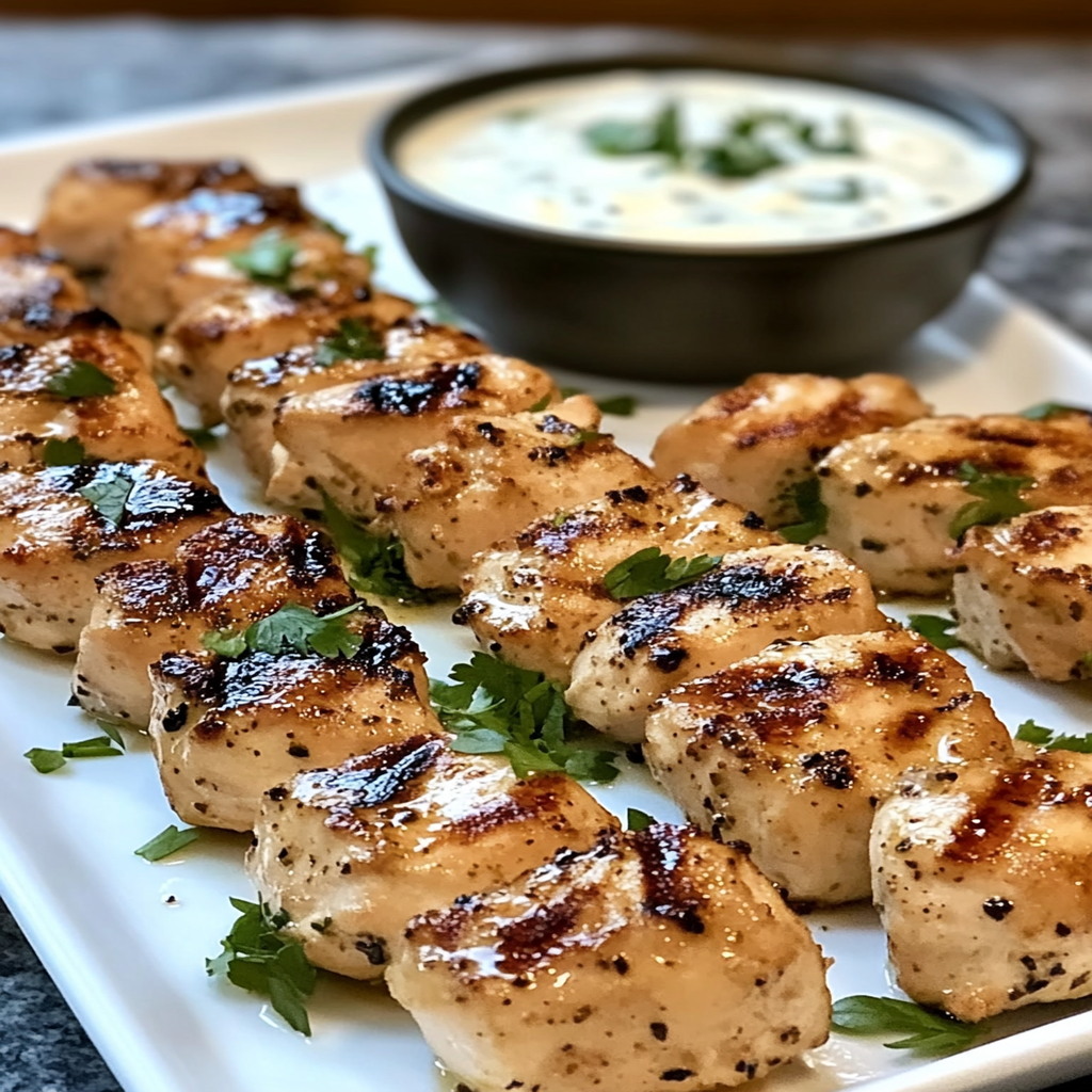 Grilled Chicken Bites with Garlic Sauce